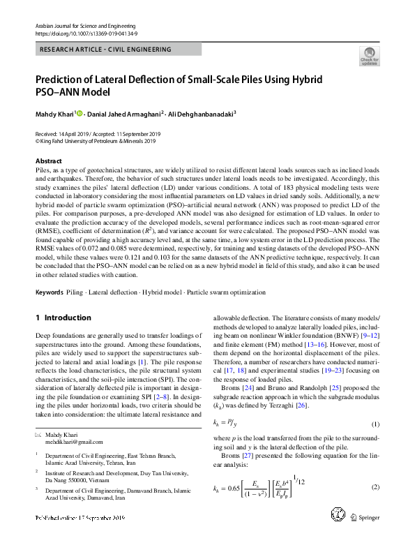 (PDF) Prediction of Lateral Deflection of Small-Scale Piles Using Hybrid PSO–ANN Model | Mahdy ...