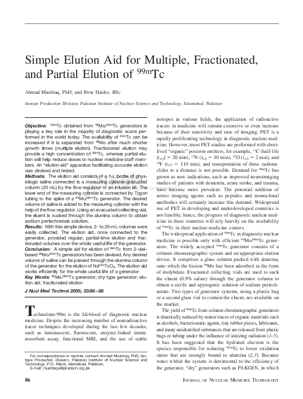 (PDF) Simple elution aid for multiple, fractionated, and partial elution of 99mTc