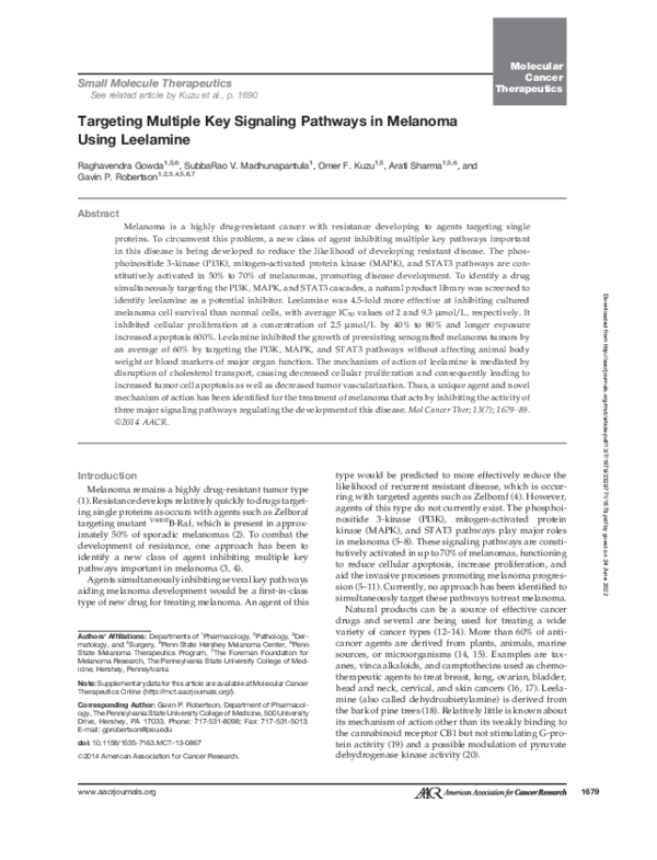 (PDF) Targeting Multiple Key Signaling Pathways in Melanoma Using Leelamine