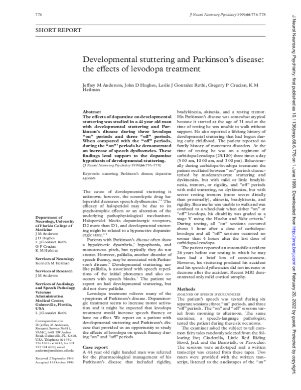 (PDF) Developmental stuttering and Parkinson's disease: the effects of ...