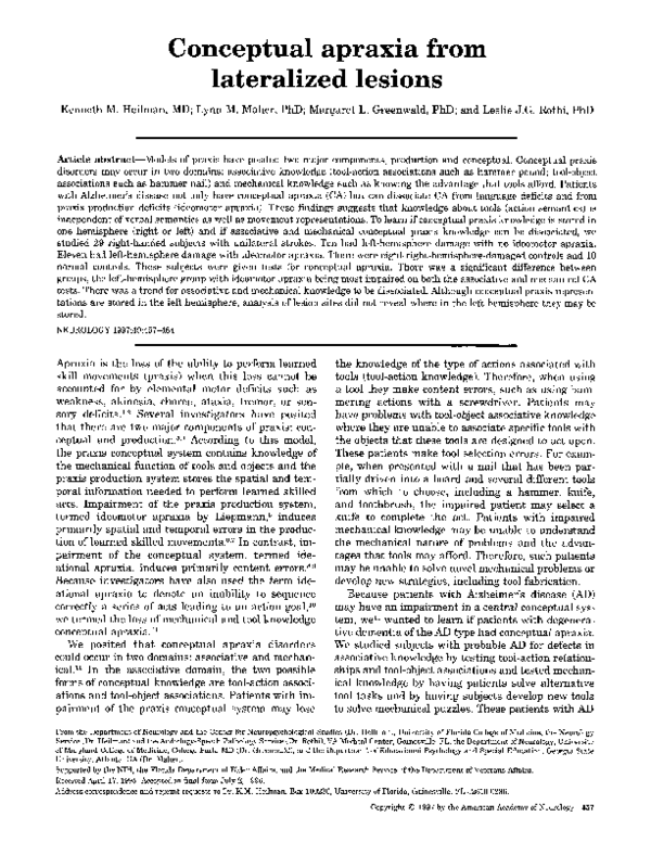 (PDF) Lateralized Lesions and Conceptual Apraxia