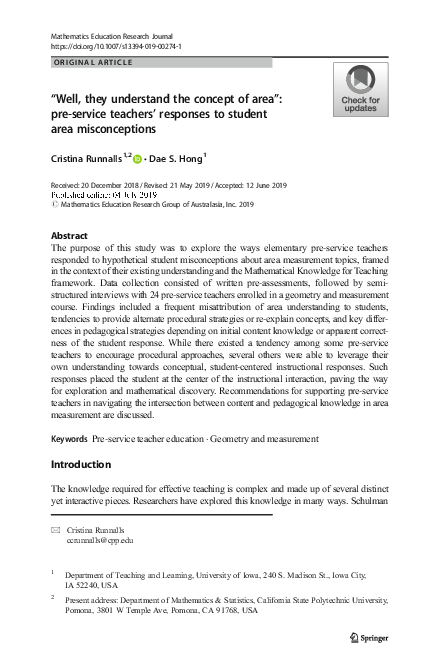 (PDF) “Well, they understand the concept of area”: pre-service teachers’ responses to student ...
