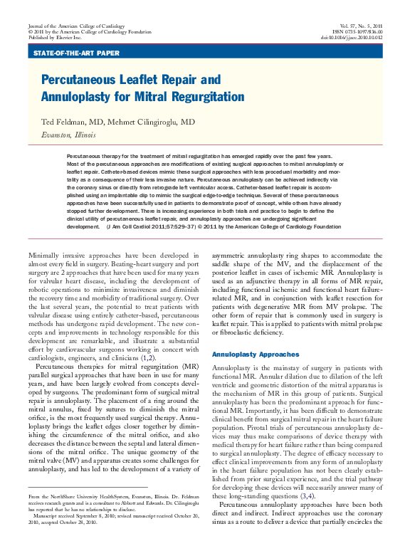 (PDF) Percutaneous Leaflet Repair and Annuloplasty for Mitral Regurgitation