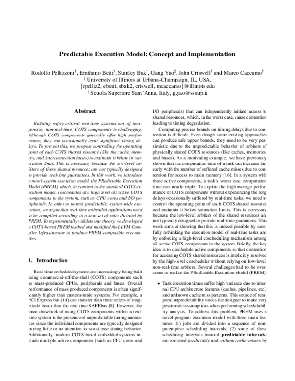 (PDF) Predictable Execution Model: Concept and Implementation