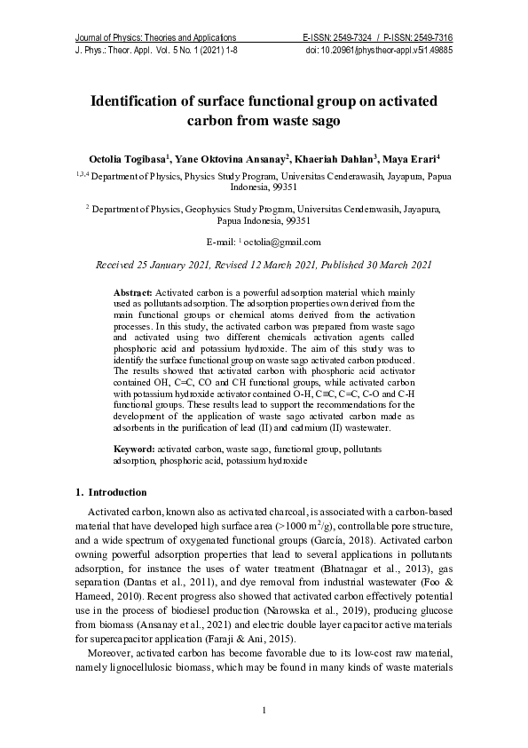 (PDF) Identification of Surface Functional Group on Activated Carbon ...