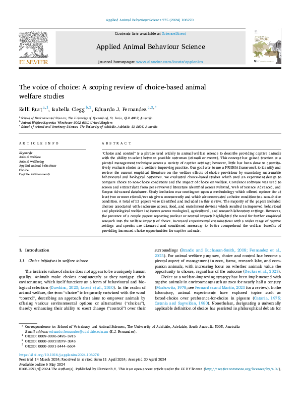 (PDF) The Voice of Choice: A Scoping Review of Choice-Based Animal ...