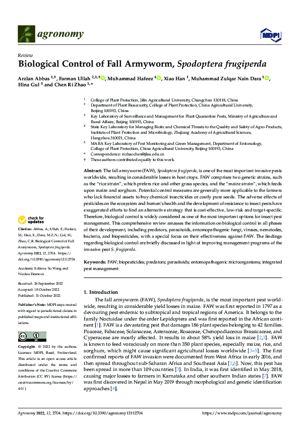 (PDF) Biological Control of Fall Armyworm, Spodoptera frugiperda