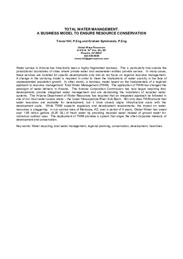 (PDF) Total Water Management: A Business Model to Ensure Resource ...
