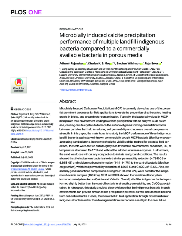 (PDF) Microbially induced calcite precipitation performance of multiple ...