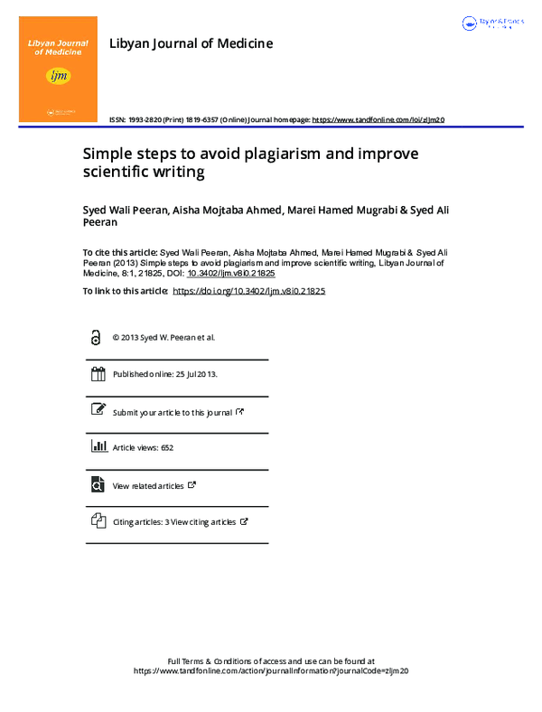 (PDF) Simple steps to avoid plagiarism and improve scientific writing