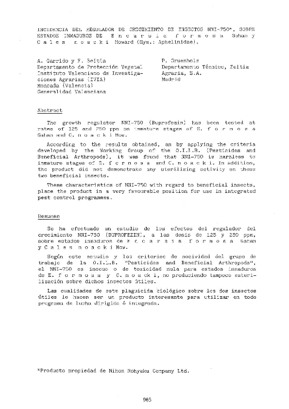 (PDF) Incidencia del regulador de crecimiento de insectos NNI-750 sobre ...