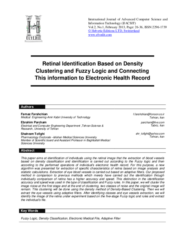 (PDF) Retinal Identification Based on Density Clustering and Fuzzy ...