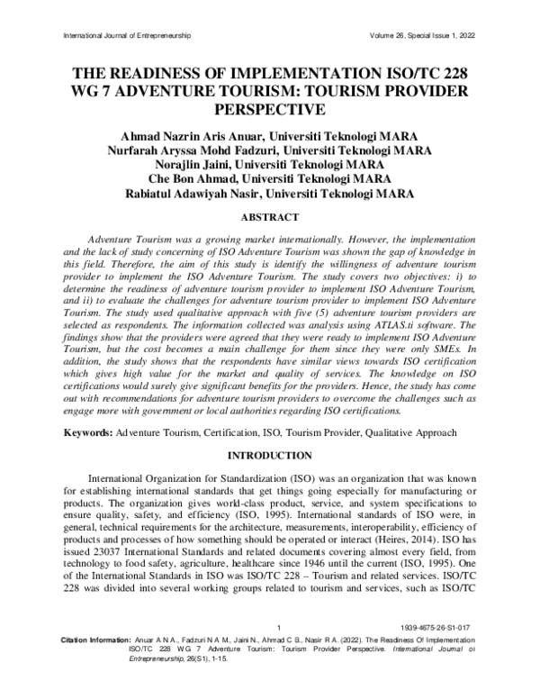 (PDF) The readiness of implementation ISO/TC 228 WG 7 adventure tourism ...