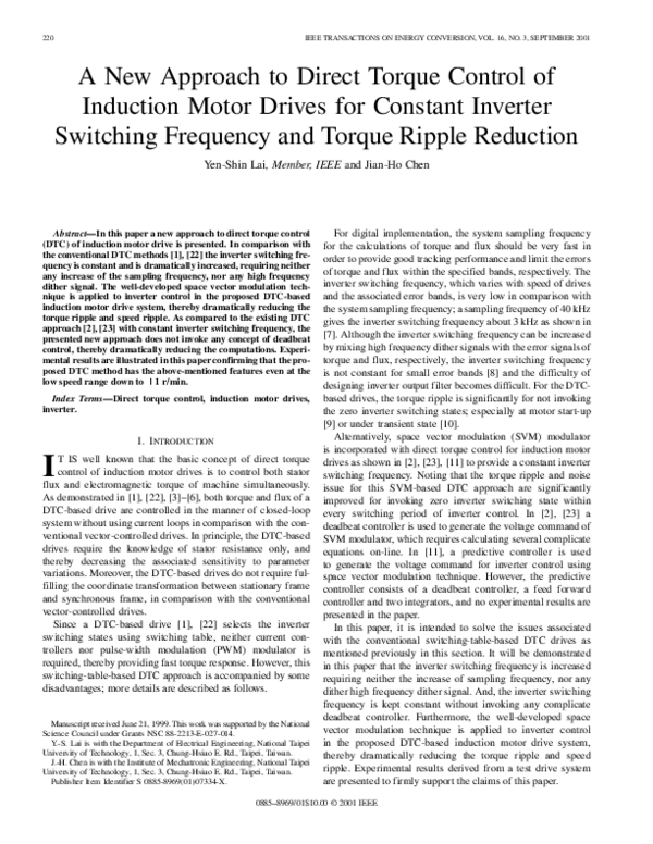 Pdf A New Approach To Direct Torque Control Of Induction Motor Drives For Constant Inverter