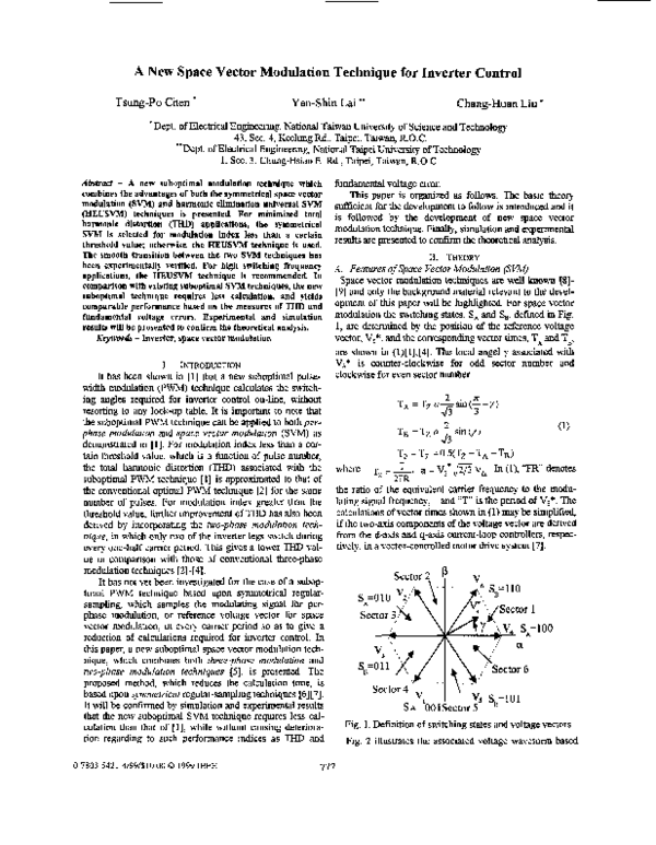 Pdf A New Space Vector Modulation Technique For Inverter Control