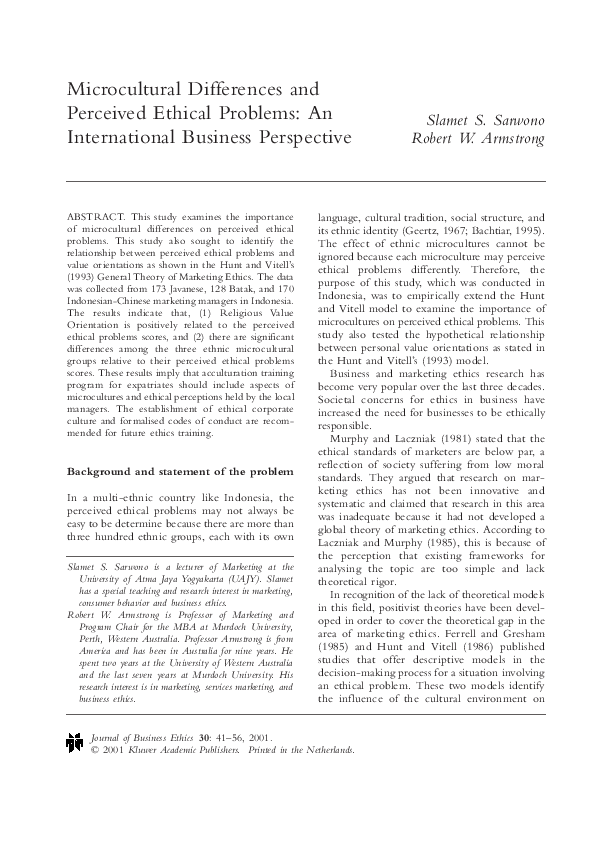 (PDF) Microcultural Differences and Perceived Ethical Problems: An ...