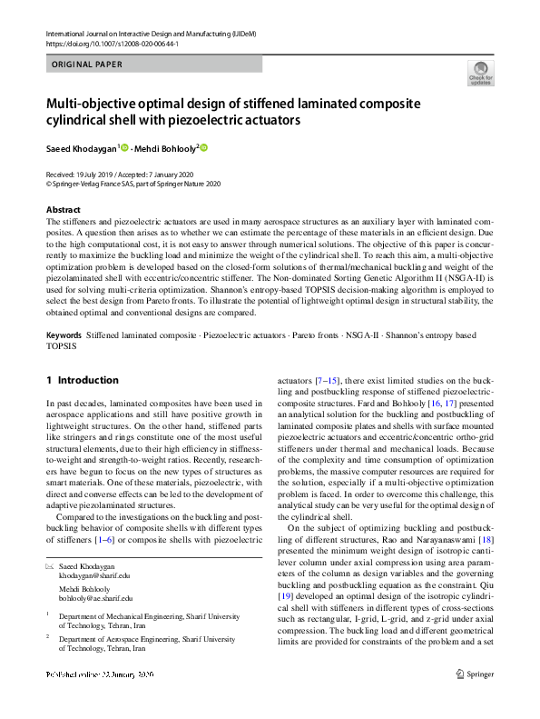 (PDF) Multi-objective optimal design of stiffened laminated composite cylindrical shell with ...
