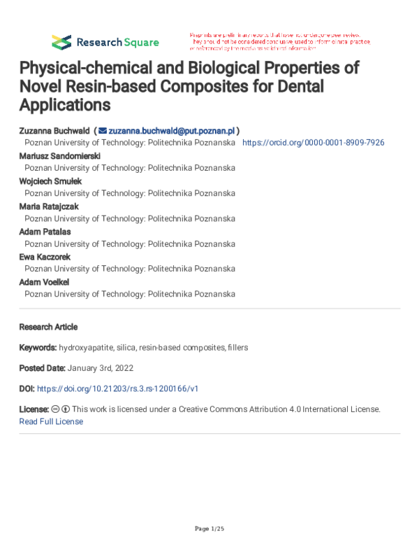 (PDF) Physical-chemical and Biological Properties of Novel Resin-based ...