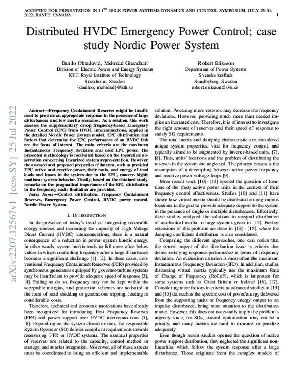 (PDF) Distributed HVDC Emergency Power Control; case study Nordic Power ...