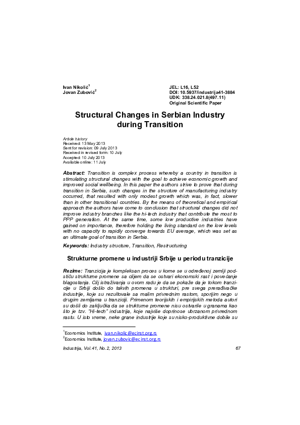 (PDF) Structural changes in Serbian industry during transition