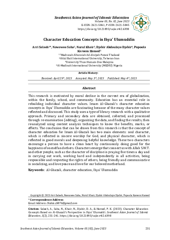 (PDF) Character Education Concepts Based on Al-Ghazali’s Perspective in ...