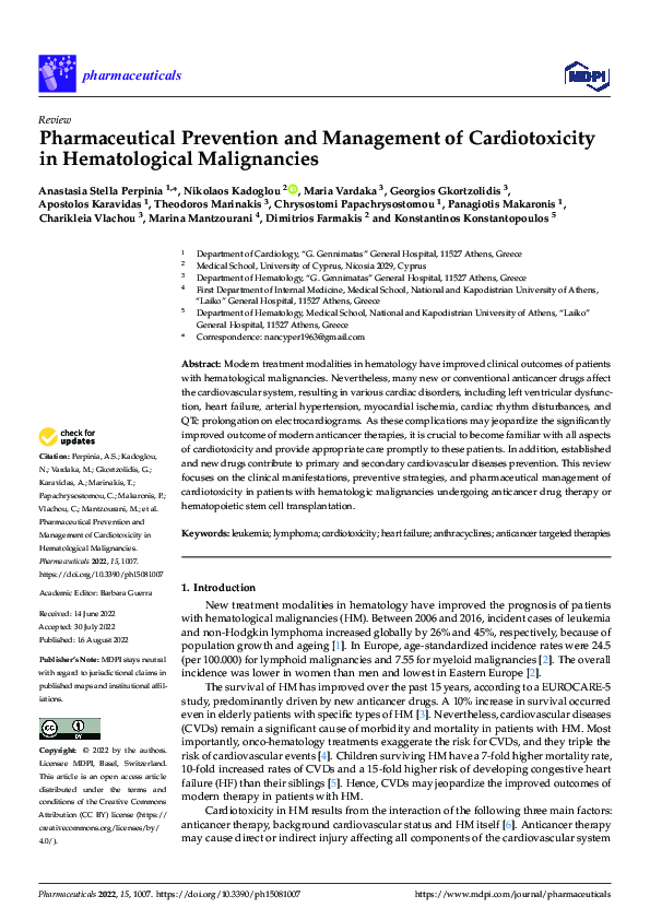 (PDF) Pharmaceutical Prevention and Management of Cardiotoxicity in Hematological Malignancies