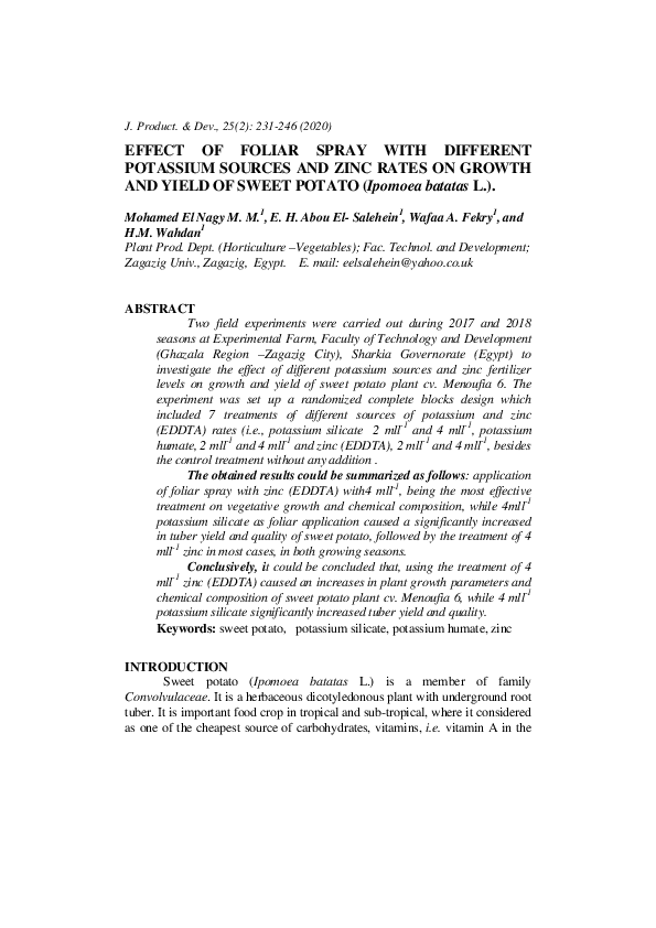 (PDF) EFFECT OF FOLIAR SPRAY WITH DIFFERENT POTASSIUM SOURCES AND ZINC ...