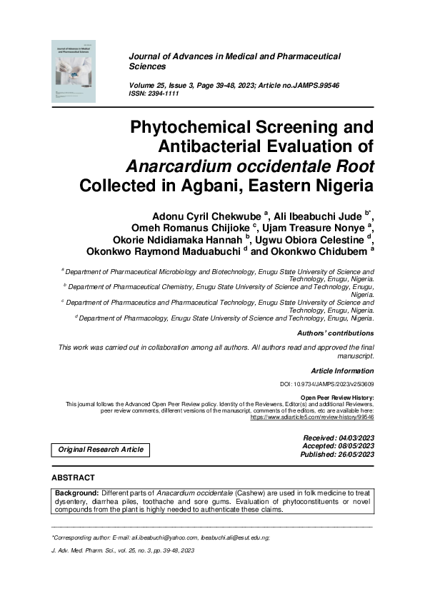 (PDF) Phytochemical Screening and Antibacterial Evaluation of Anarcardium occidentale Root ...