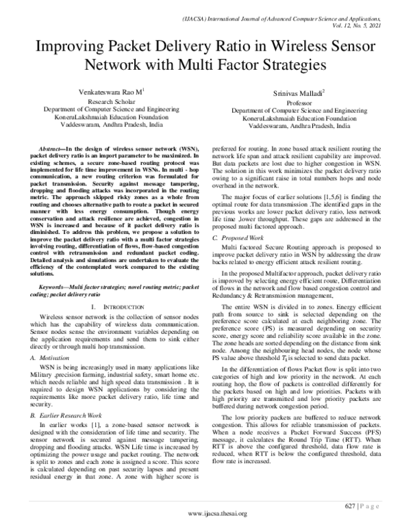 (PDF) Improving Packet Delivery Ratio in Wireless Sensor Network with Multi Factor Strategies