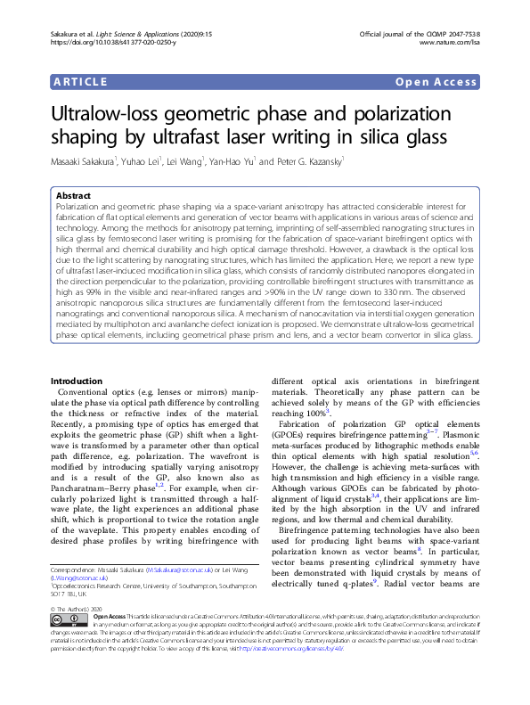(PDF) Ultralow-loss geometric phase and polarization shaping by ...