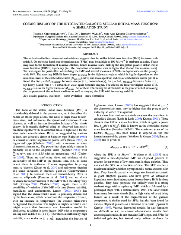 (PDF) Cosmic History of the Integrated Galactic Stellar Initial Mass Function: A Simulation Study