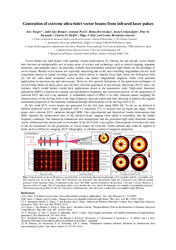 (PDF) Generation of extreme ultraviolet vector beams from infrared laser pulses