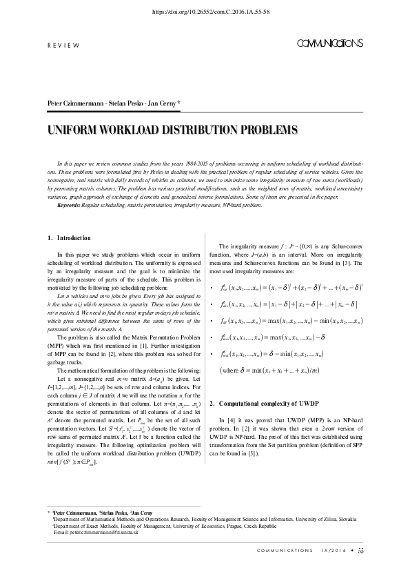 (PDF) Uniform Workload Distribution Problems