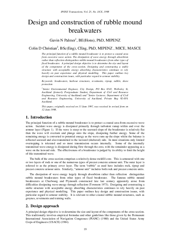 (PDF) Design and construction of rubble mound breakwaters