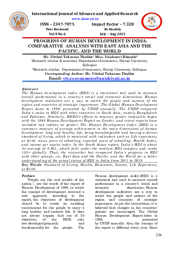 (PDF) Progress of Human Development in India: Comparative Analysis with East Asia and the ...