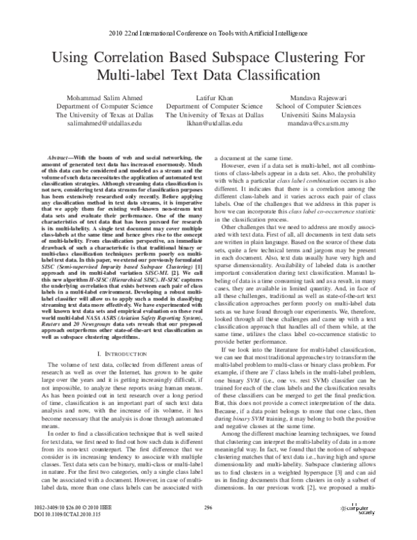 (PDF) Using Correlation Based Subspace Clustering for Multi-label Text Data Classification