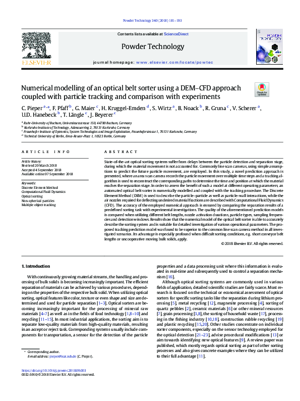 (PDF) Numerical modelling of an optical belt sorter using a DEM–CFD approach coupled with ...