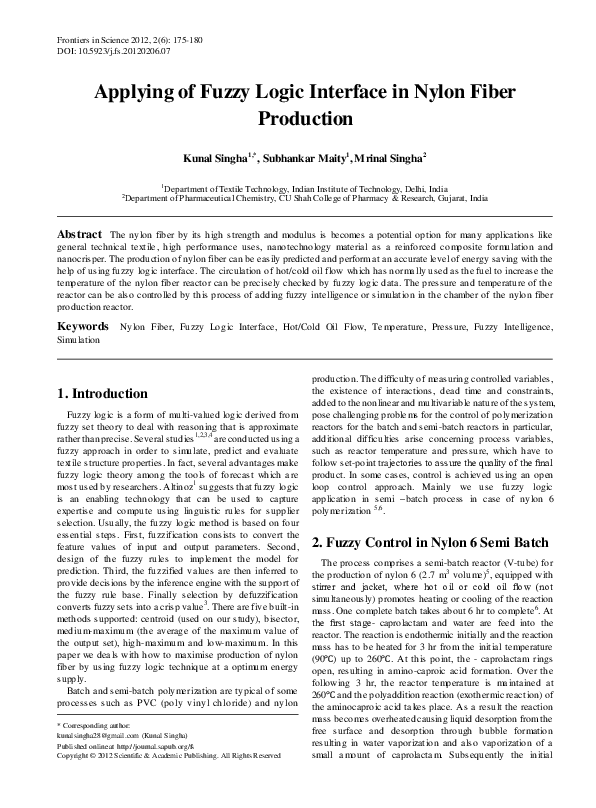 (PDF) Applying of Fuzzy Logic Interface in Nylon Fiber Production