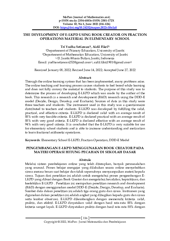 (PDF) The Development of E-LKPD Using Book Creator on Fraction Operations Material in Elementary ...