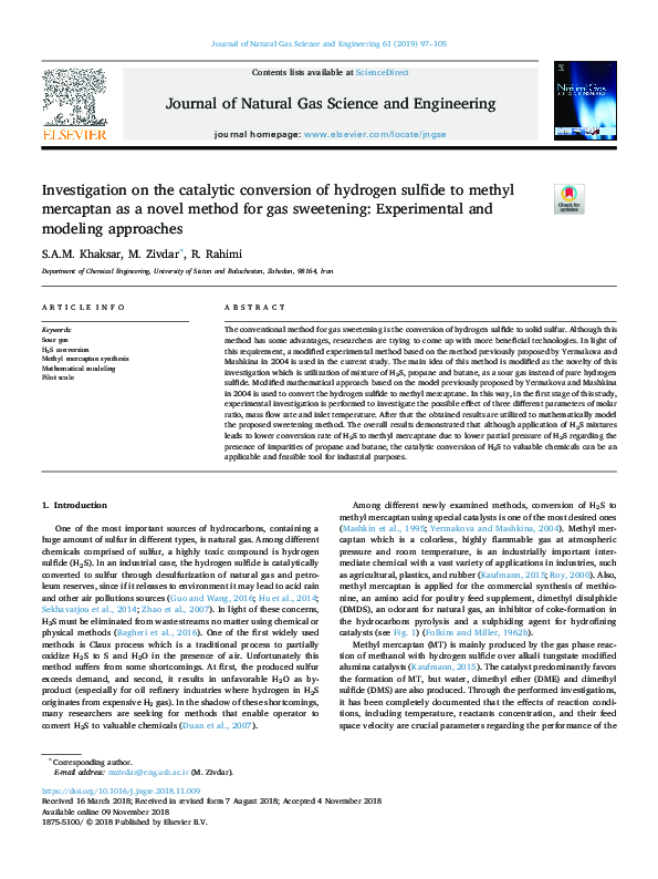 (PDF) Investigation on the catalytic conversion of hydrogen sulfide to ...