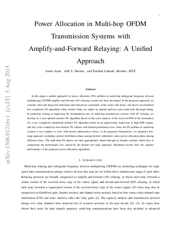 (PDF) Power allocation in multi-hop OFDM transmission systems with amplify-and-forward relaying ...
