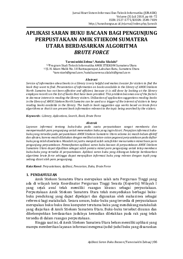 (PDF) Aplikasi Saran Buku Bacaan Bagi Pengunjung Perpustakaan AMIK STIEKOM Sumatera Utara ...