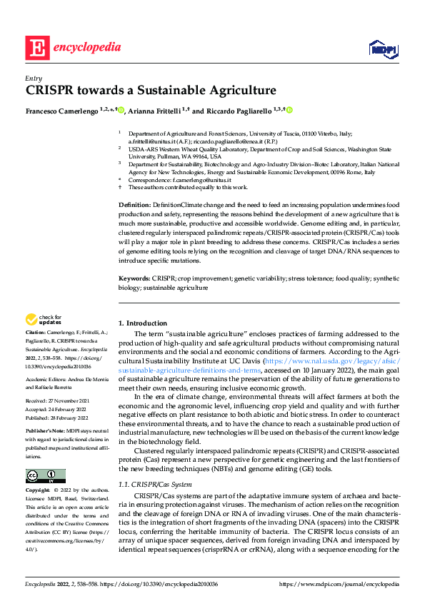 (PDF) CRISPR towards a Sustainable Agriculture
