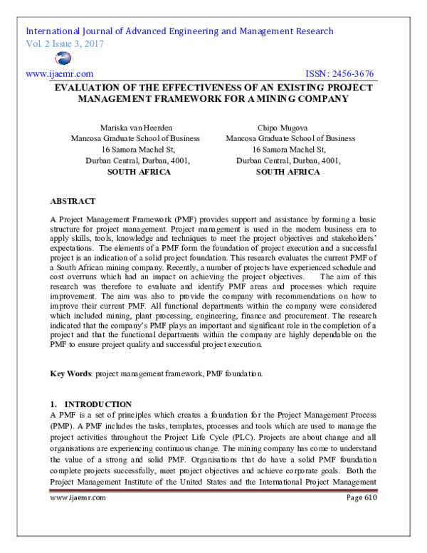 (PDF) Evaluation of the Effectiveness of an Existing Project Management ...