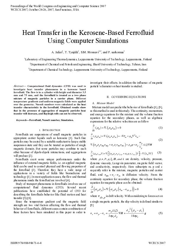 (PDF) Heat Transfer in the Kerosene-Based Ferrofluid Using Computer Simulations