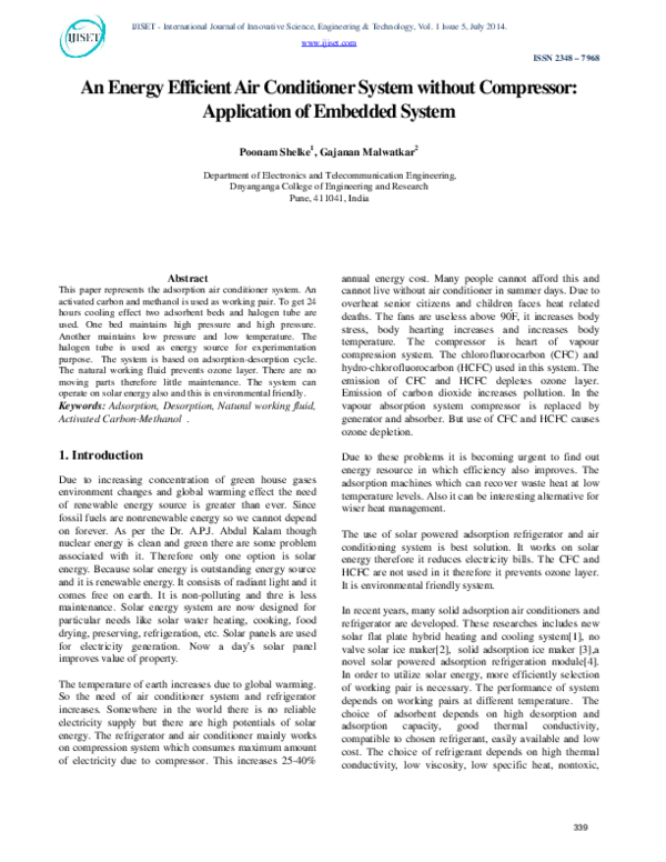 (PDF) An Energy Efficient Air Conditioner System without Compressor ...