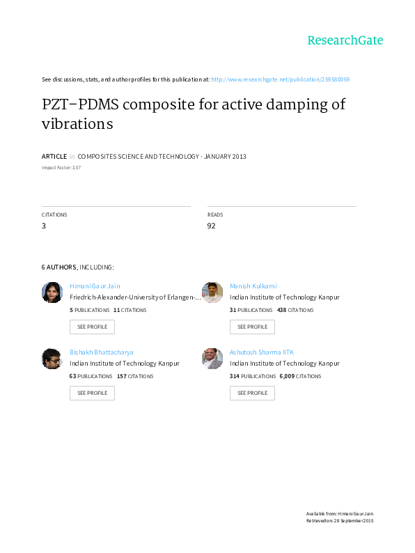 (PDF) PZT–PDMS composite for active damping of vibrations | Satinder Sharma - Academia.edu