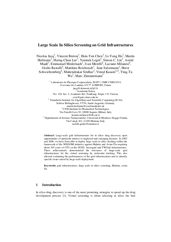 (PDF) Large Scale In Silico Screening on Grid Infrastructures