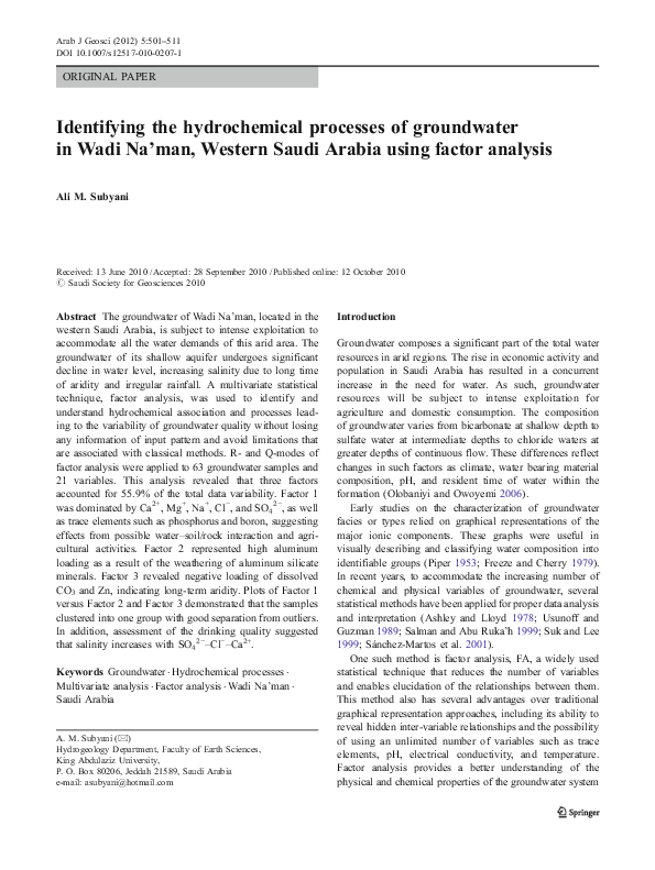 (PDF) Identifying the hydrochemical processes of groundwater in Wadi Na’man, Western Saudi ...