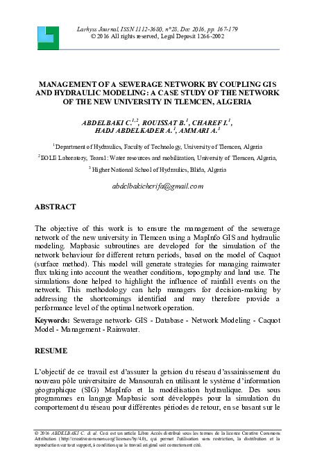 (PDF) Management of a Sewerage Network by Coupling Gis and Hydraulic ...